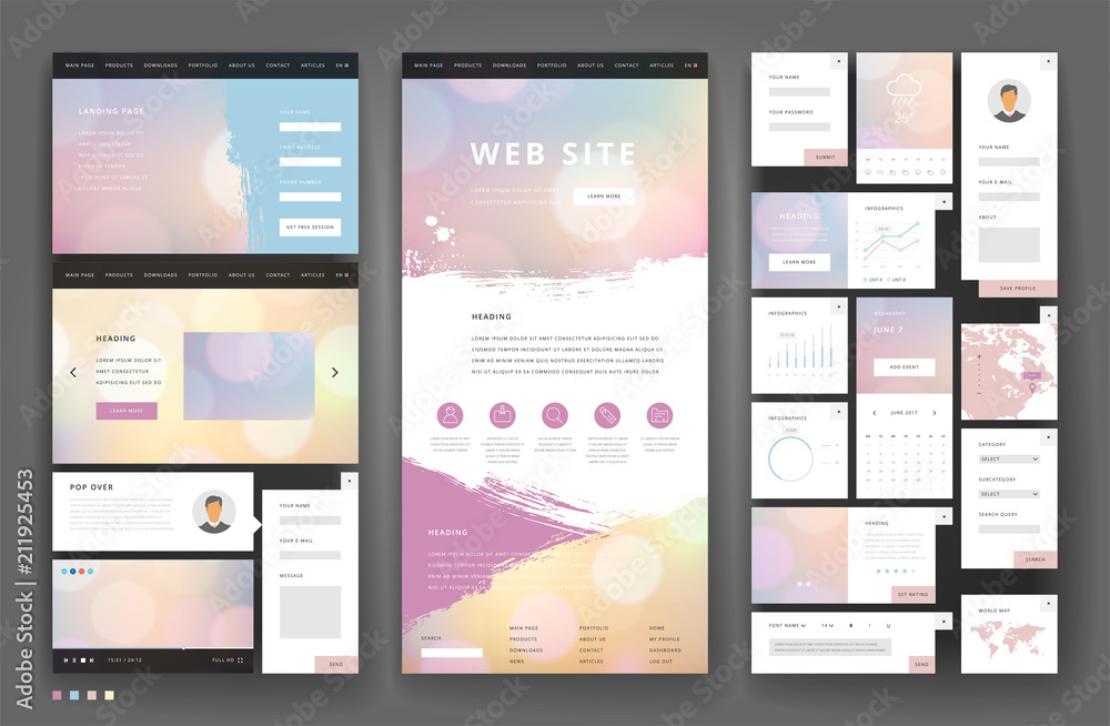 Website template design with interface elements Stock Vector | Adobe Stock