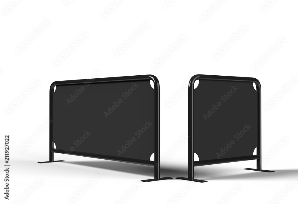 Blank black tube cafe barrier shop barrier store side sign stand. 3d ...