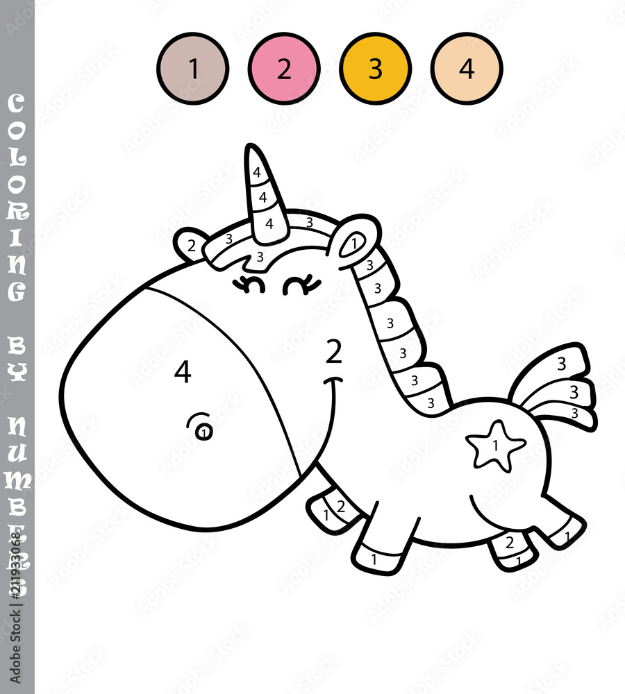 Vector illustration coloring by numbers educational game with cartoon ...