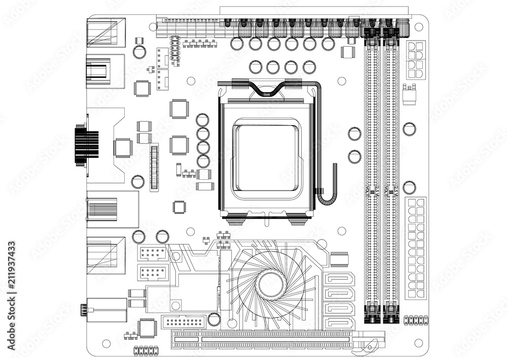 Computer Motherboard Architect Blueprint - isolated Stock Illustration ...