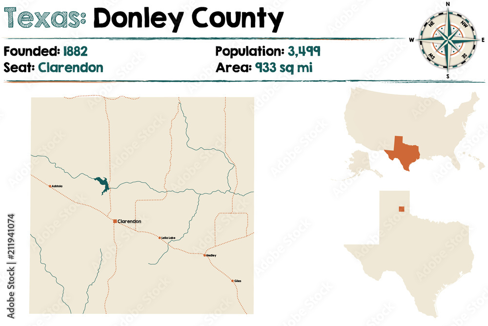 Fototapeta mapa świata dla dzieci Detailed map of Donley county in Texas, USA. | Fototapety dla ...