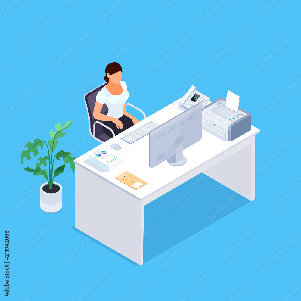 Secretary. Isometric concept office life. Stock Vector | Adobe Stock