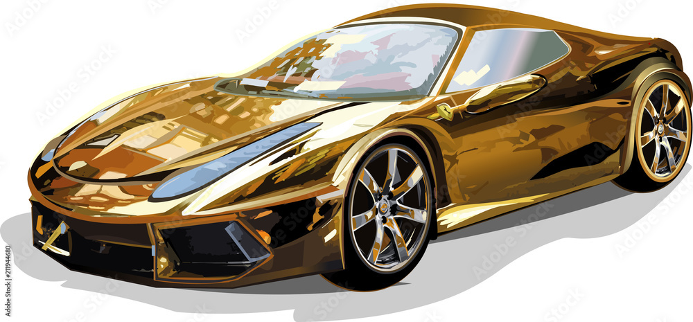 Sports Car Golden vector illustration isolated on white background ...