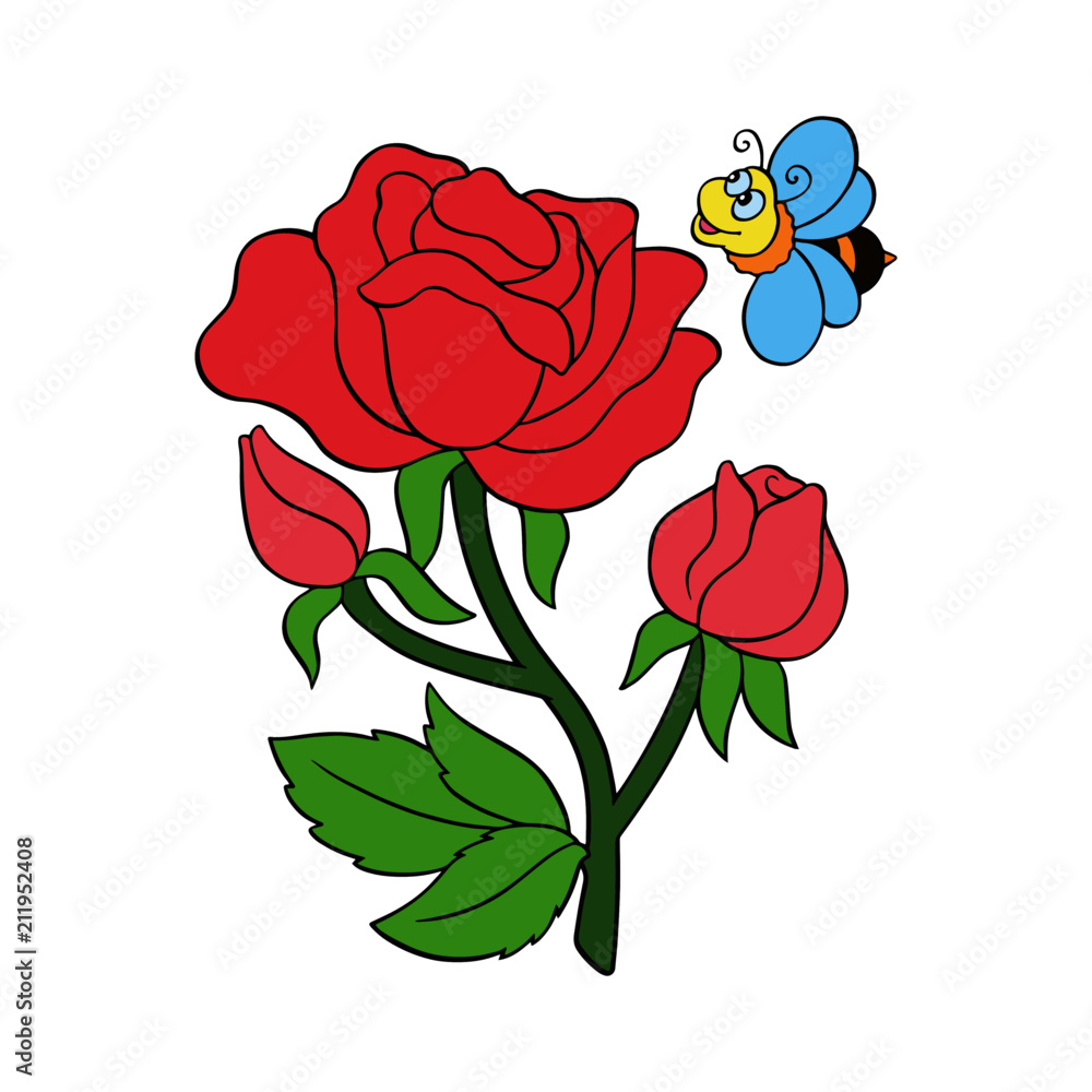 Rose cartoon illustration isolated on white background for children ...