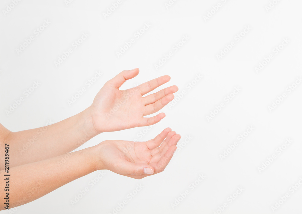 black Woman's hand two palm up. handbreadth isolated on a white ...