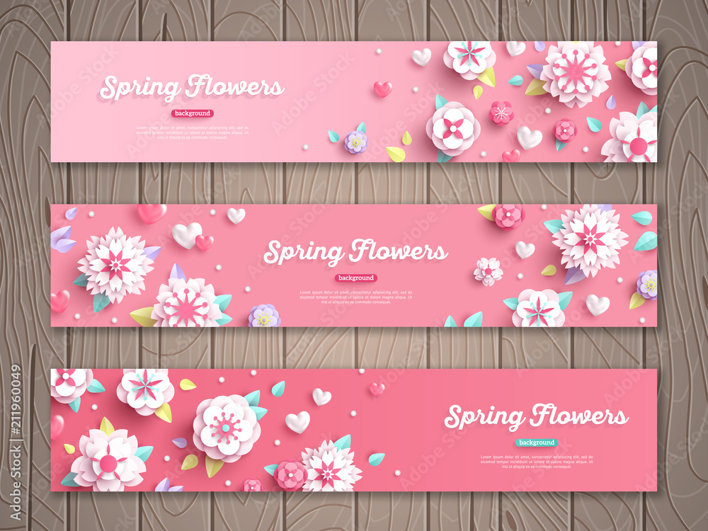 Banners with white paper flowers Stock Vector | Adobe Stock