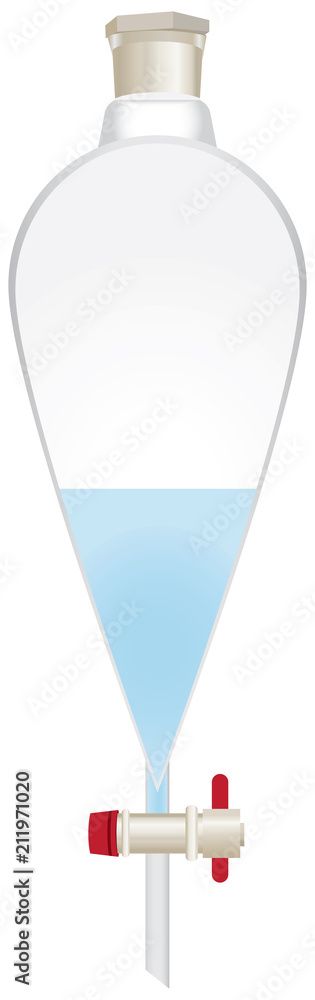 Conical separating funnel with solution Stock Vector | Adobe Stock