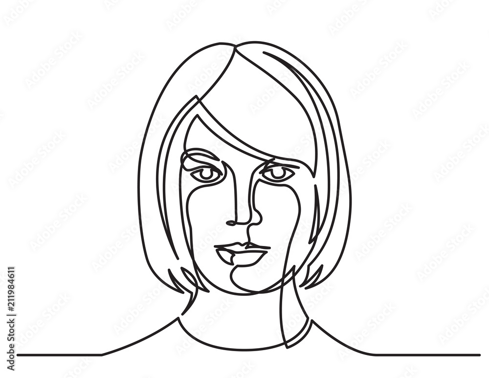 continuous line drawing of confident woman portrait on white background ...