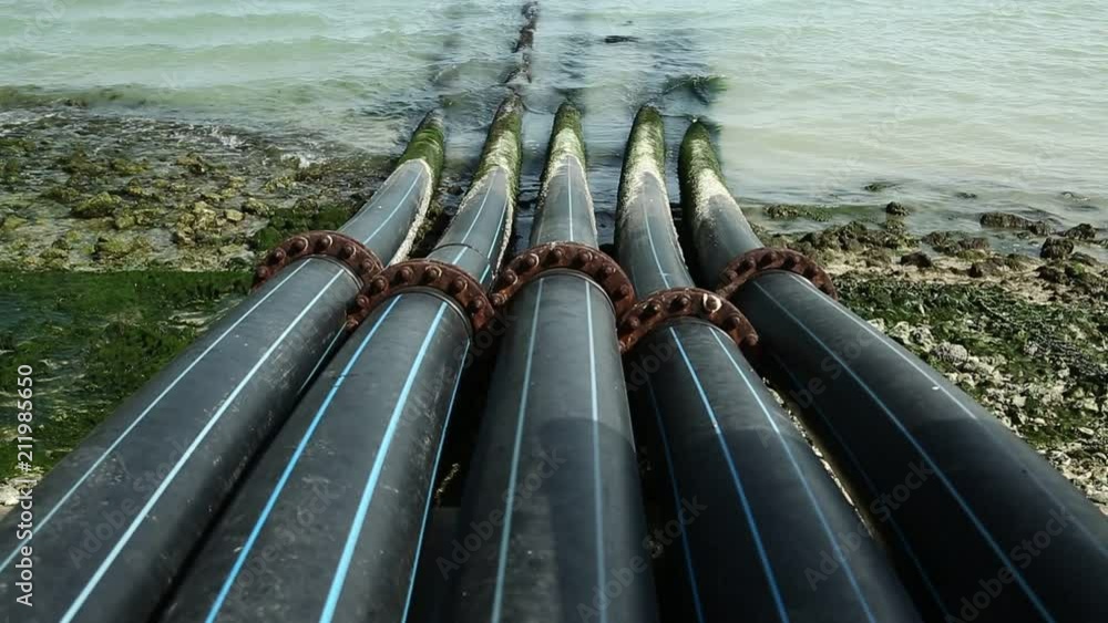 Video Stock Pipes for intake of sea water and desalination in Doha ...