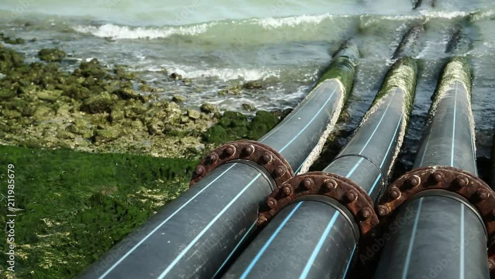 Pipes for intake of sea water and desalination in Doha, Qatar ...