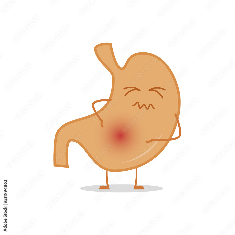 Vector illustration of a sick and sad stomach in cartoon style. Stock ...