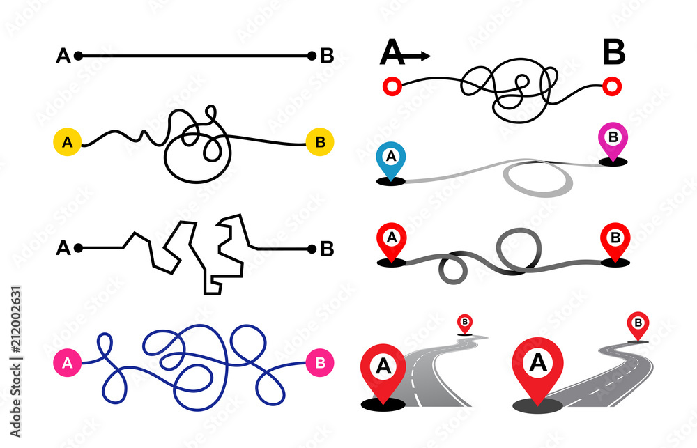 Set of road from point a to punt b. Way to success. Vector illustration ...