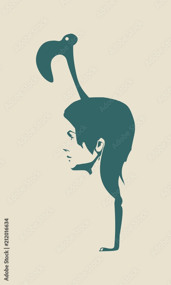 A flamingo or face profile view. Optical illusion. Bird with body of ...
