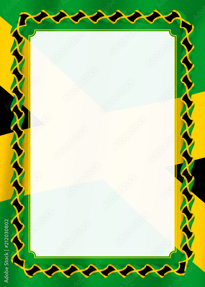 Frame and border of ribbon with Jamaica flag, template elements for ...