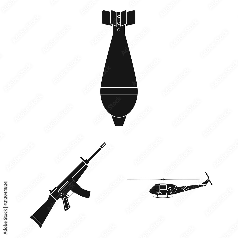 Army and armament black icons in set collection for design. Weapons and ...