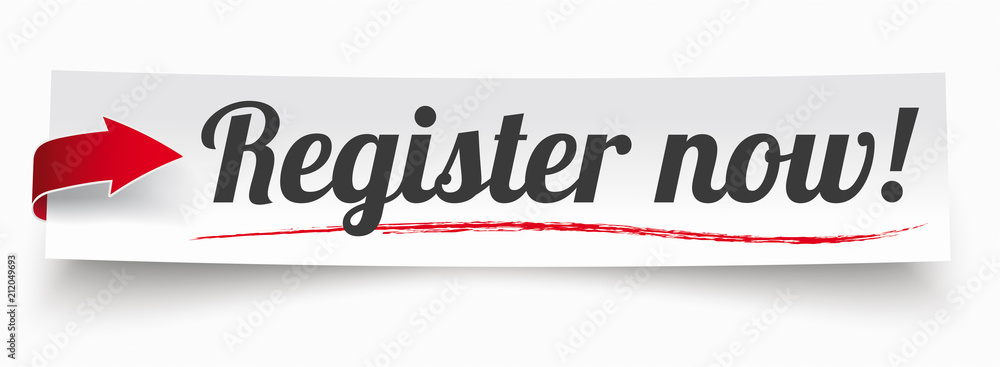 Paper Banner Red Arrow Register Now Stock Vector | Adobe Stock