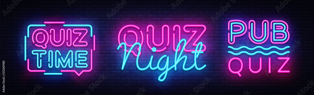 Quiz night collection announcement poster vector design template. Quiz ...