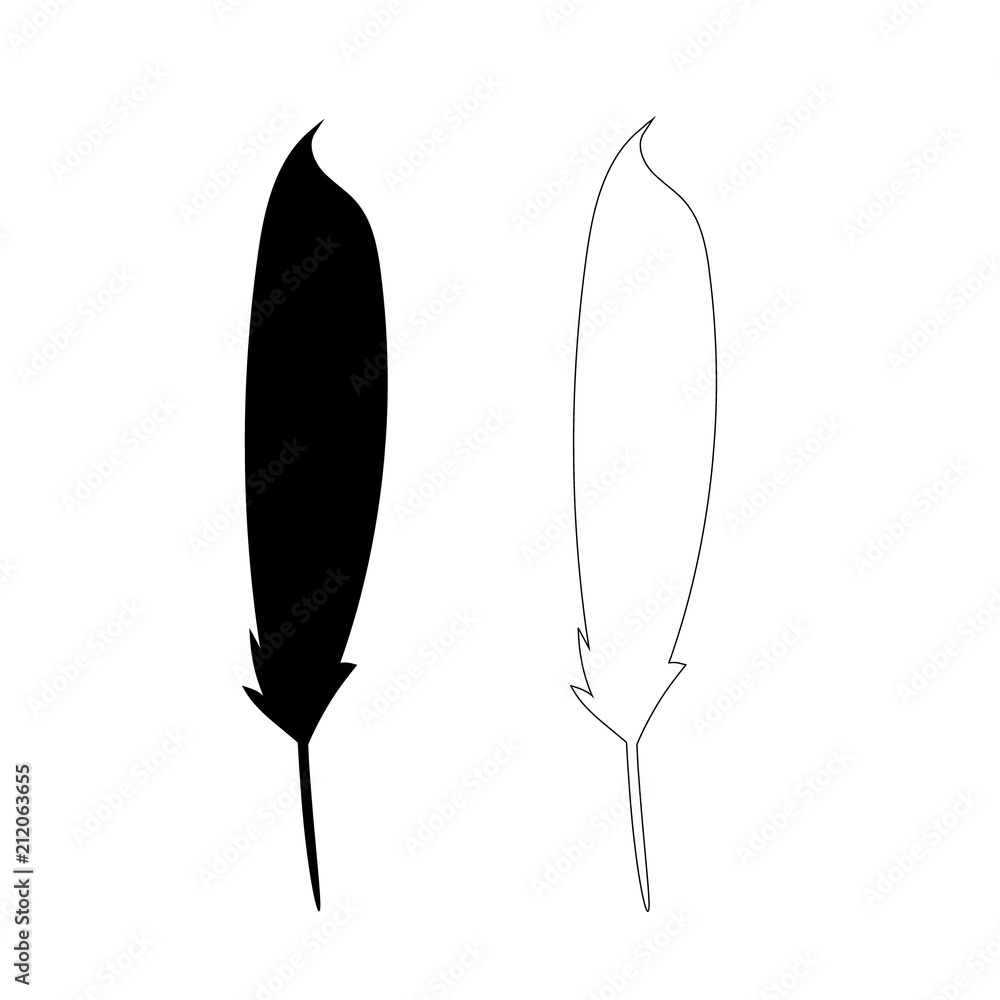 vector isolated black silhouette bird feather, outline Stock Vector ...