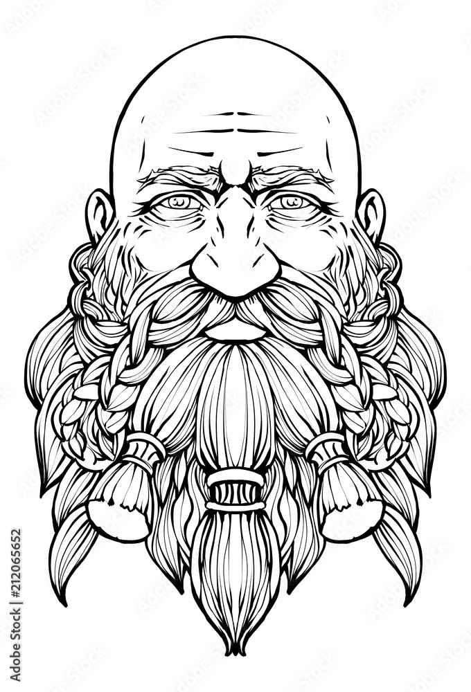 Bearded bald dwarf with a kind look Stock Illustration | Adobe Stock