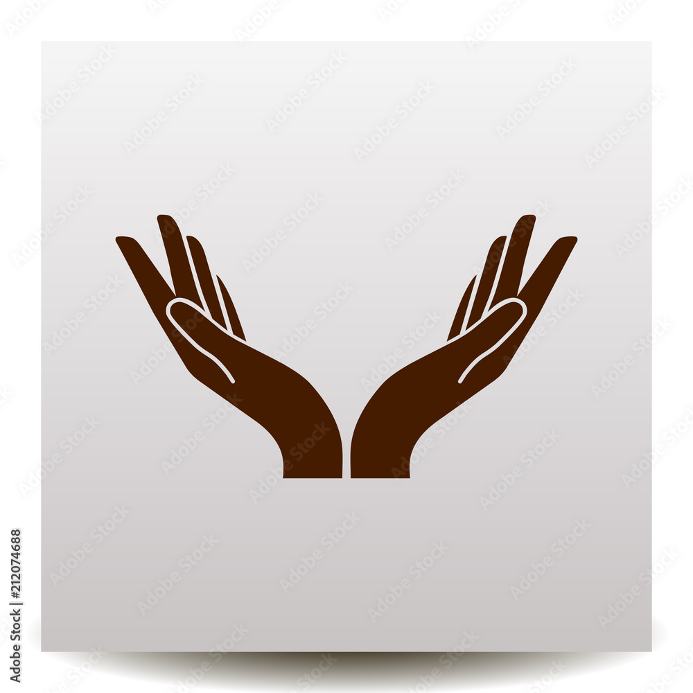 two hands vector icon on a realistic paper background with shadow Stock ...