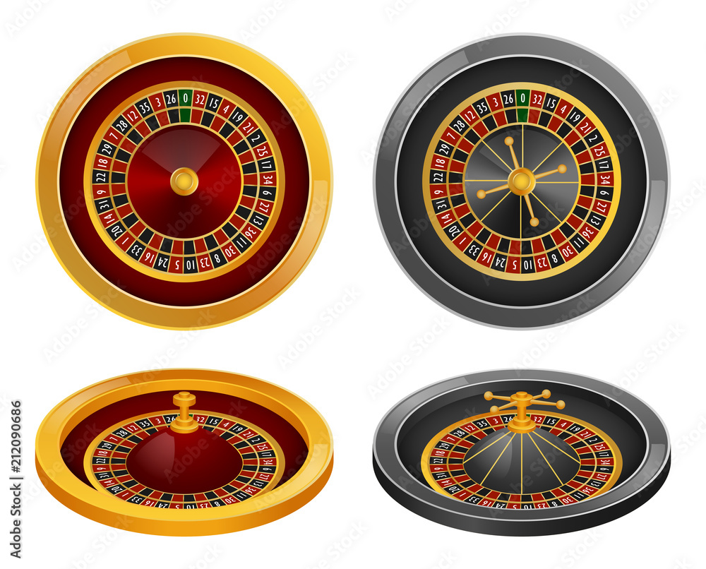 Roulette wheel fortune spin game mockup set. Realistic illustration of ...