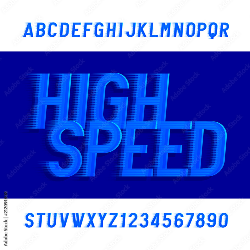 High speed alphabet font. Wind effect type letters and numbers. Stock ...