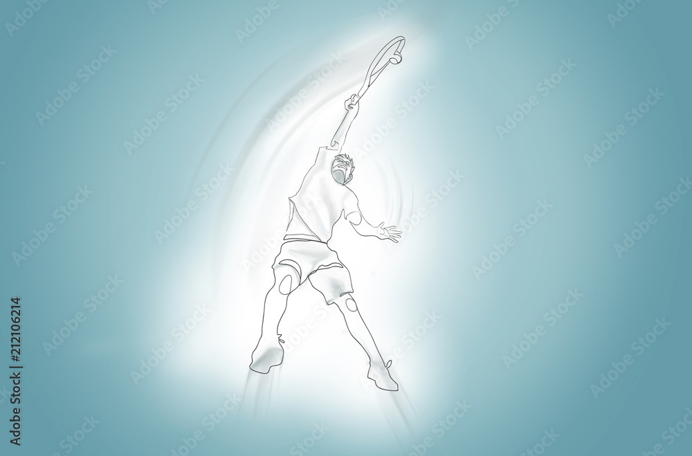 continuous One line art tennis jump swing racket hitting tennis ball ...