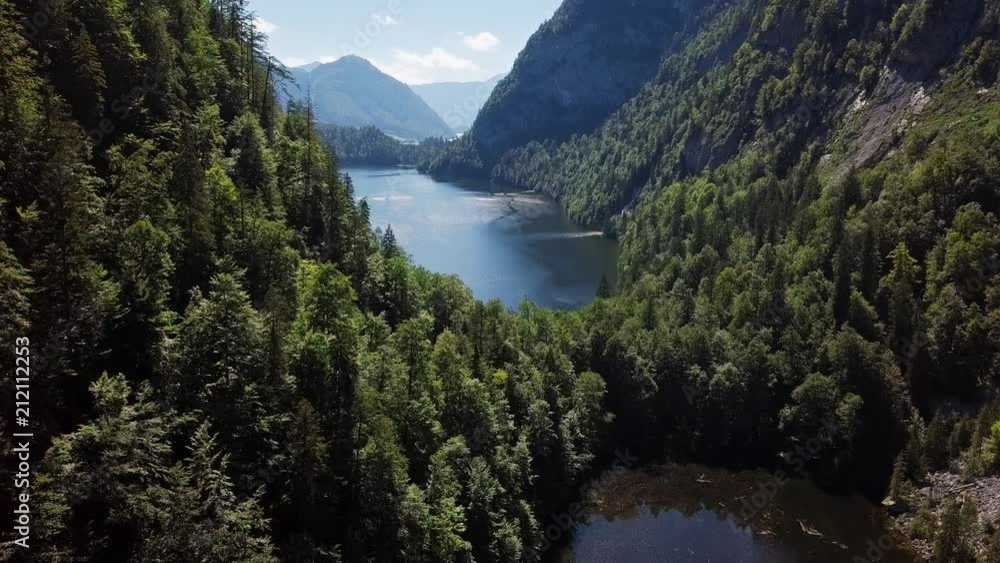 Flight over Toplitzsee (Toplitz lake) and Kammersee mountain lakes, in ...