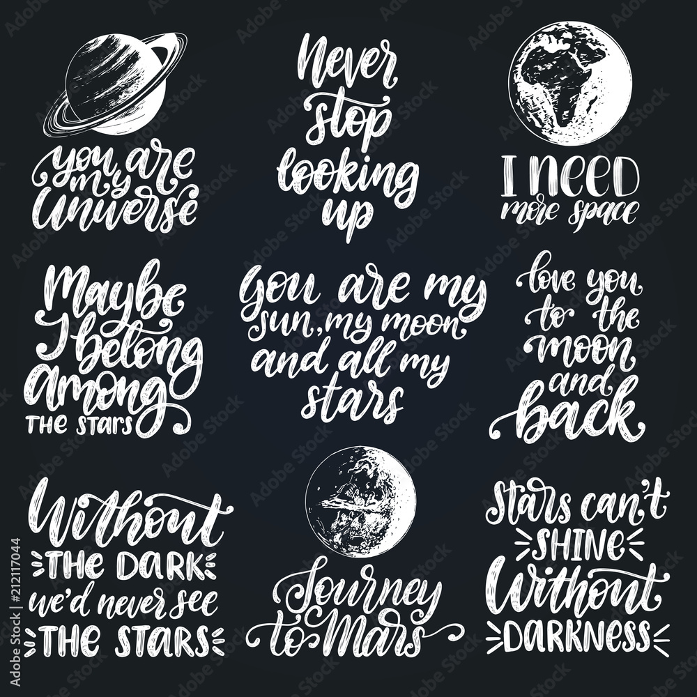 Vector set of hand lettering with motivational phrases Never Stop ...