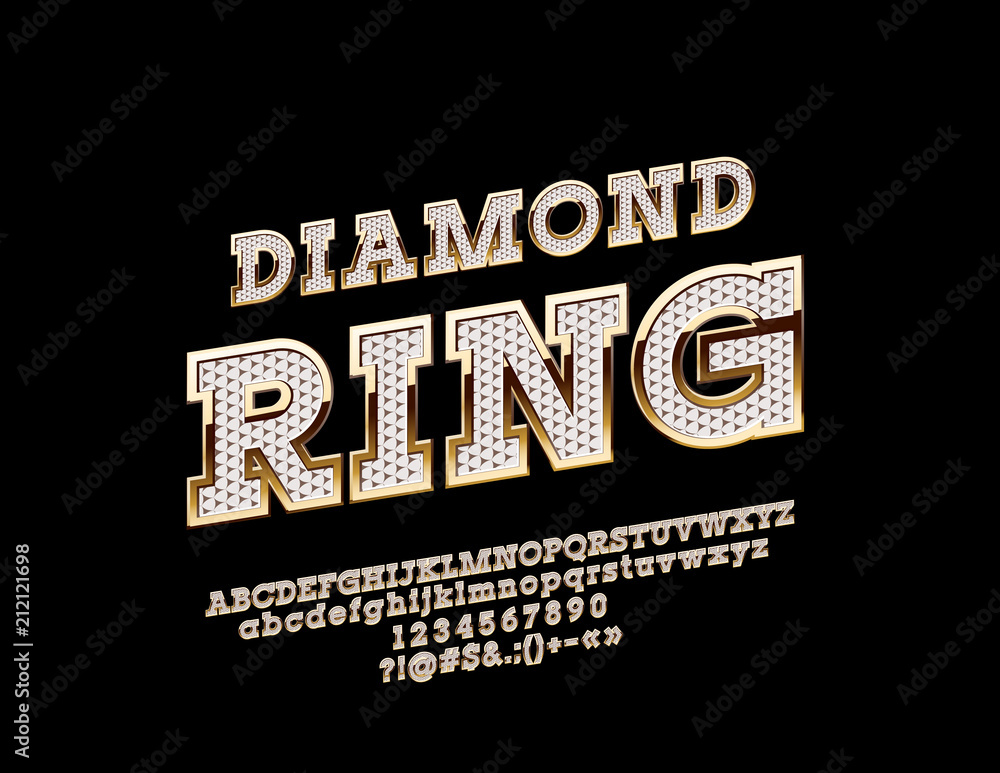 Vector brilliant and golden logo Diamond Ring. Rich royal Font. Luxury ...