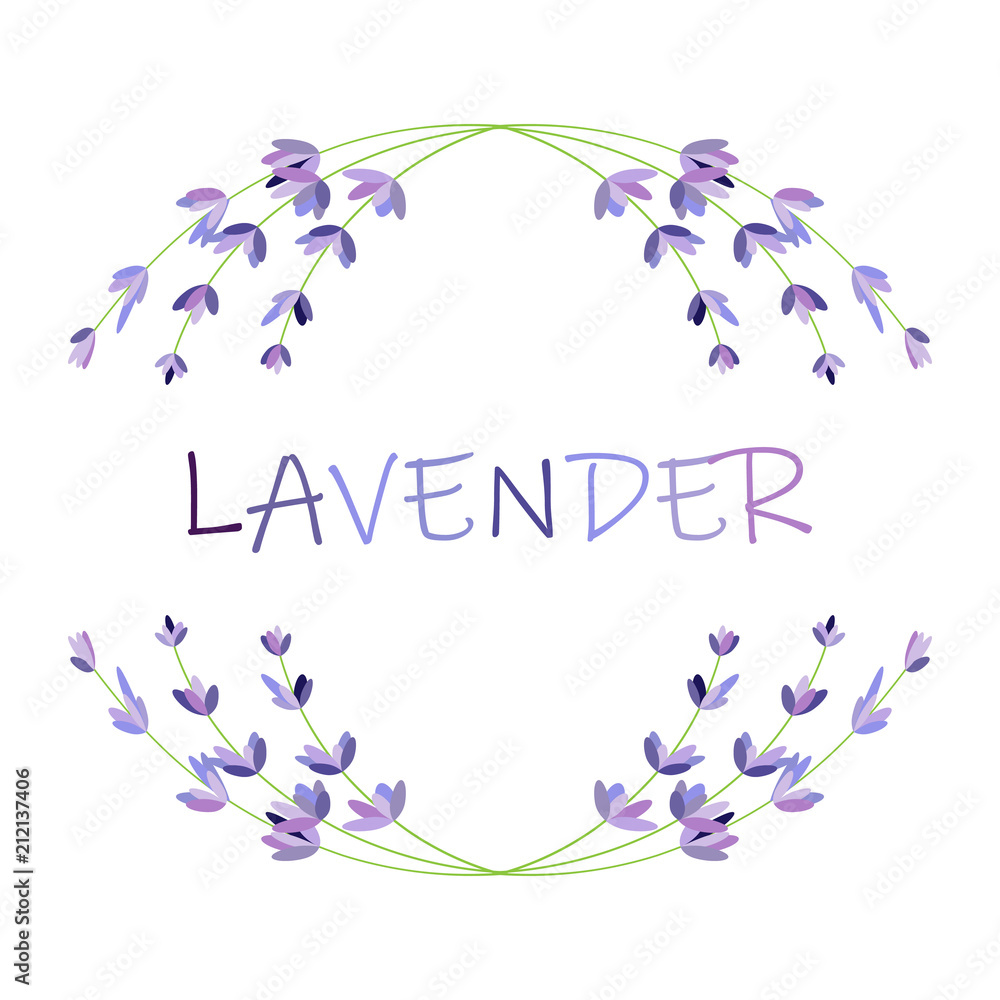 Lavender flower round frame on white. Vector packaging design template ...