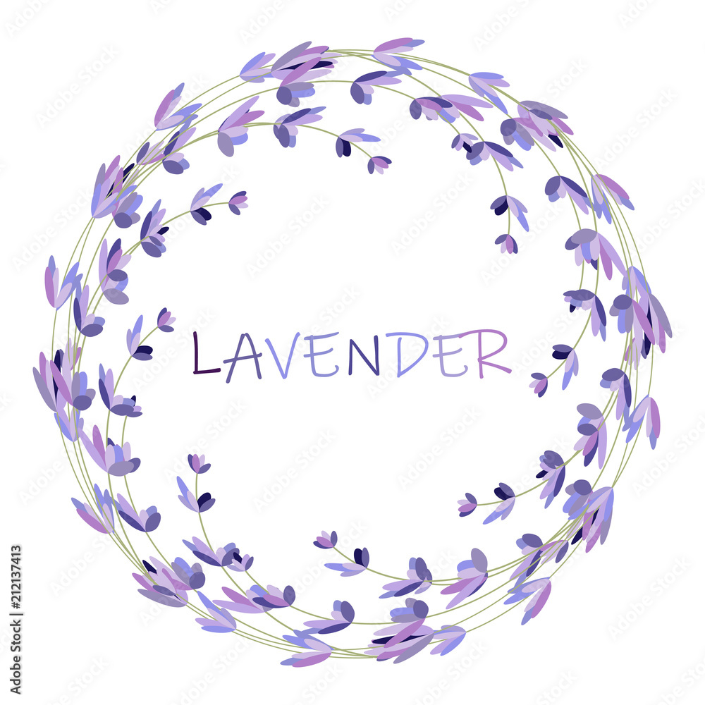Lavender flower round frame on white. Vector packaging design template ...