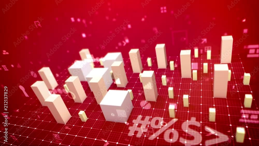 A holographic 3d rendering of a bar chart and an arrow placed on a ...