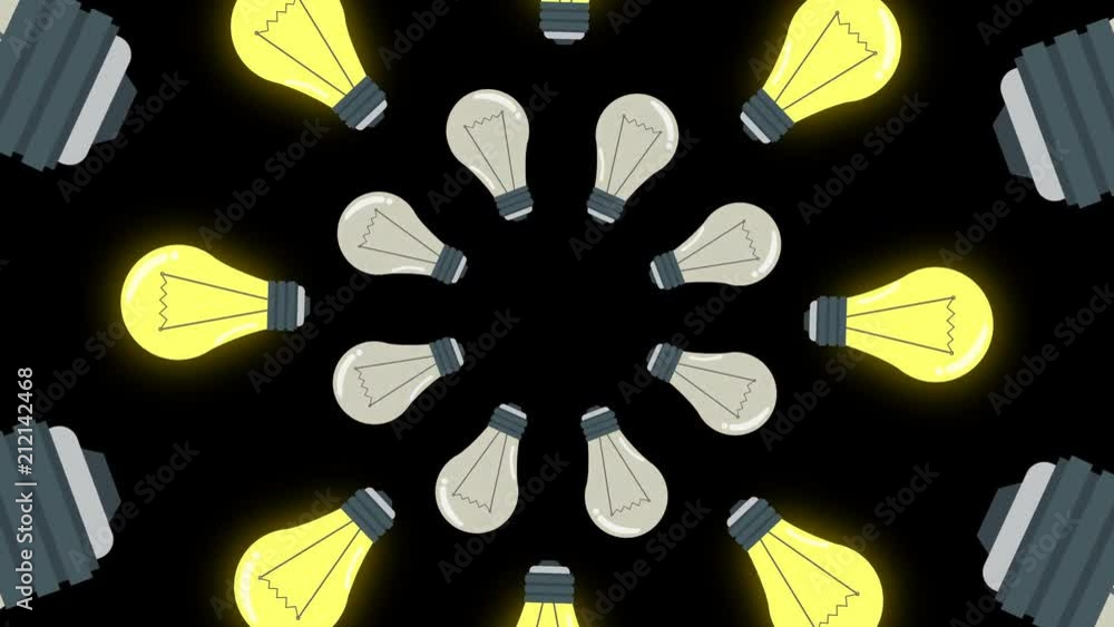 Cartoon animation of light bulbs loop 4k. Abstract Bulbs Background ...
