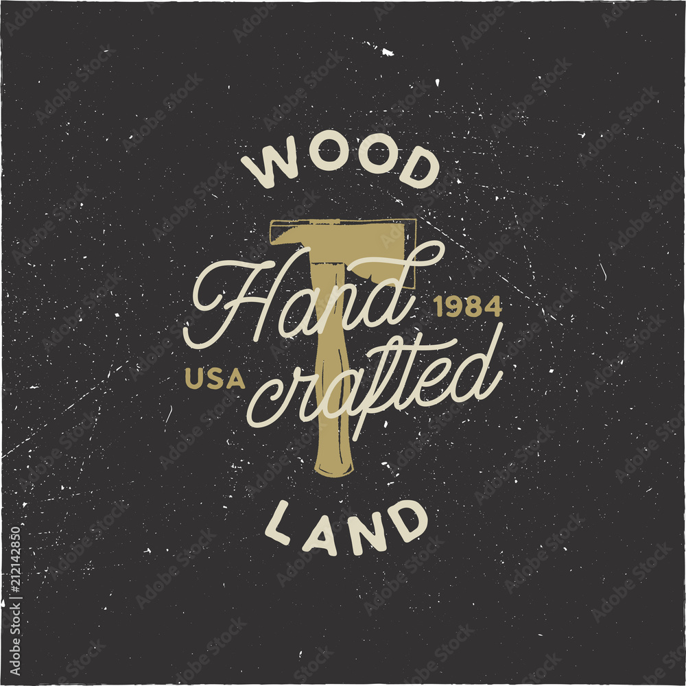 Vintage hand drawn woodworks logo and emblem. Wood land, hand crafted ...