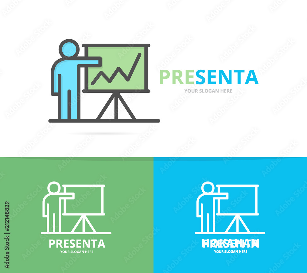 Simple teacher or man with presentation logo design template. Symbol ...