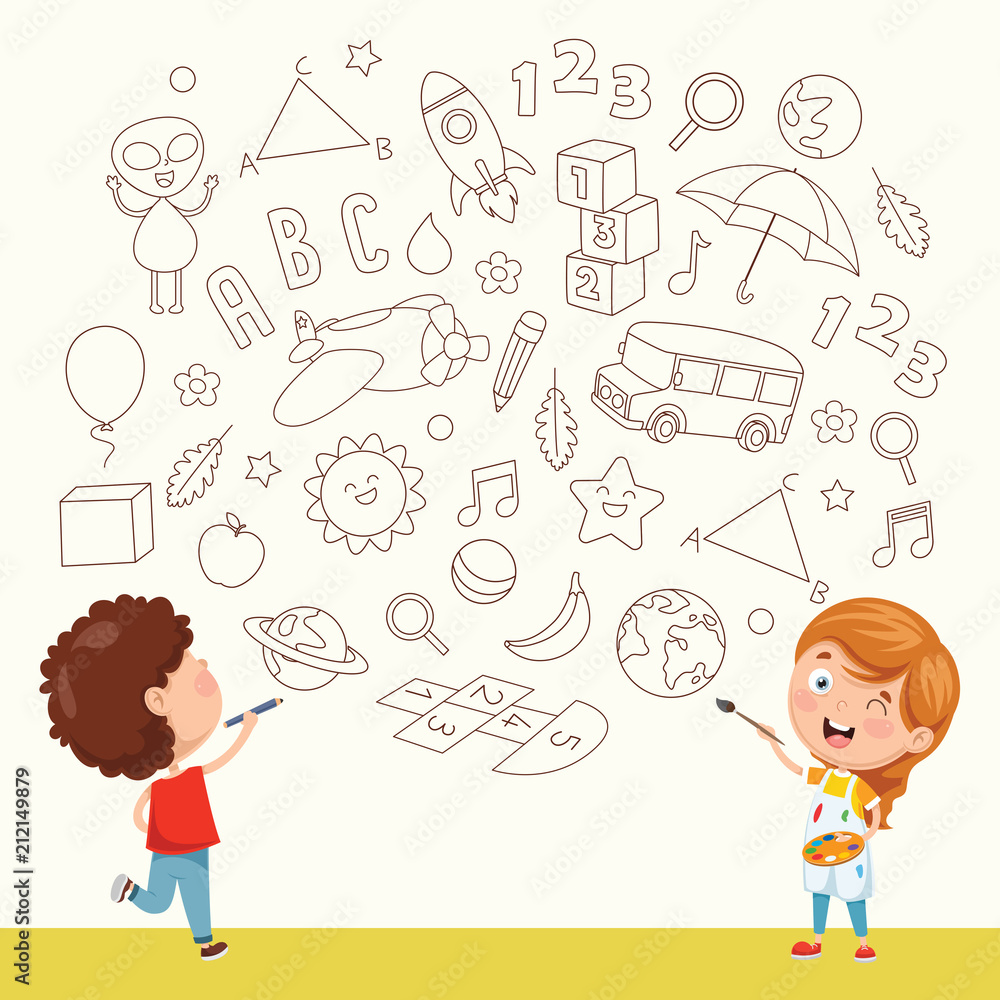 Vector Illustration Of Children Sketching Stock Vector | Adobe Stock