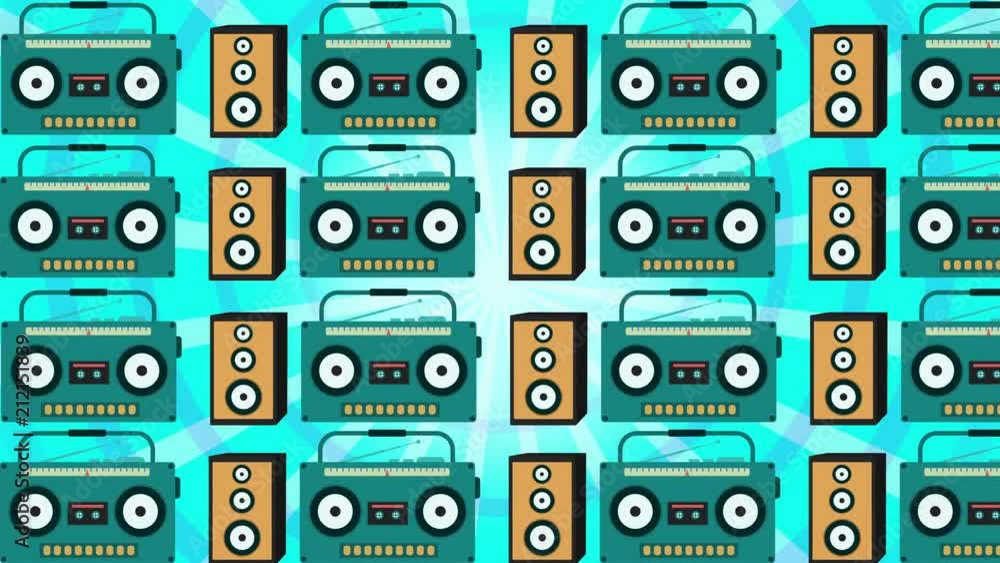 boom box cassette radio animation loop. Doodle Retro Boombox and ...