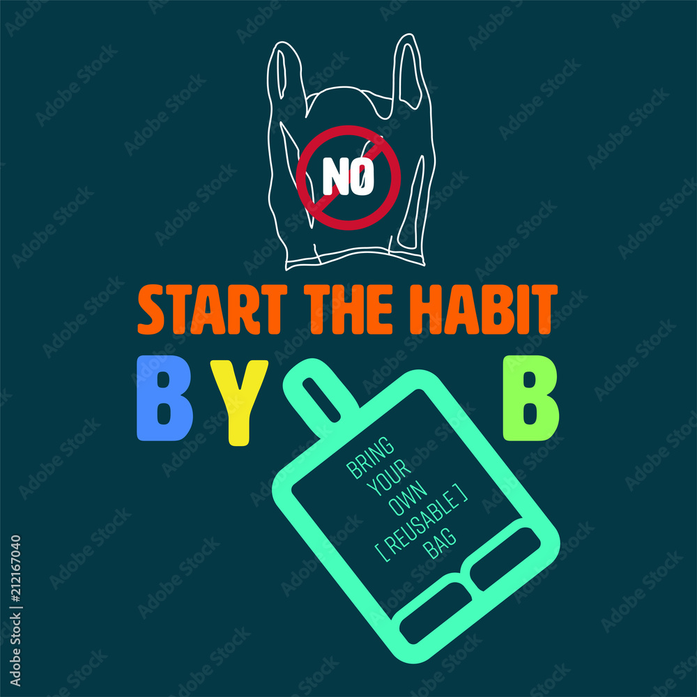 Plastic bag outline flat icon with no symbol, BYOB typographic design ...