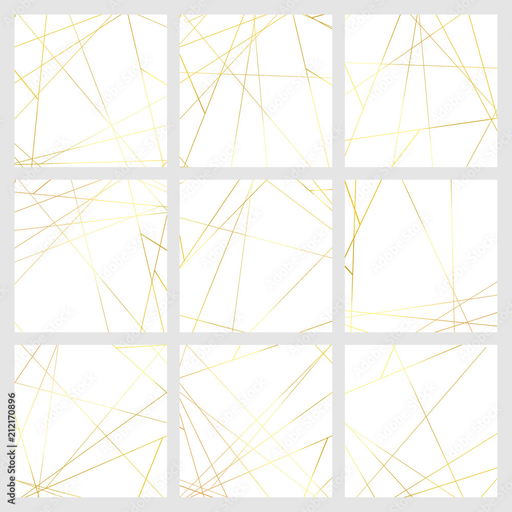 Thin minimalistic golden metallic triangle line pattern over white ...