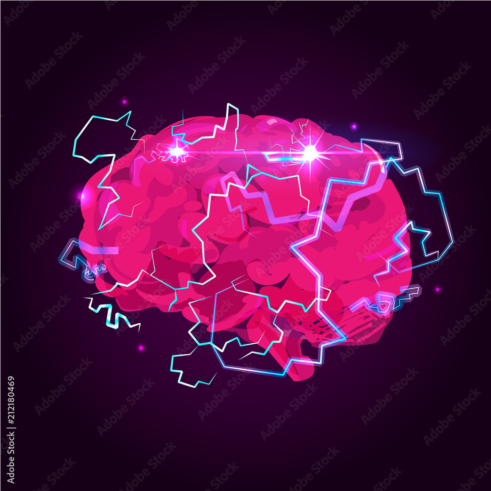Charge the brain with lighting bolt - vector Stock Vector | Adobe Stock