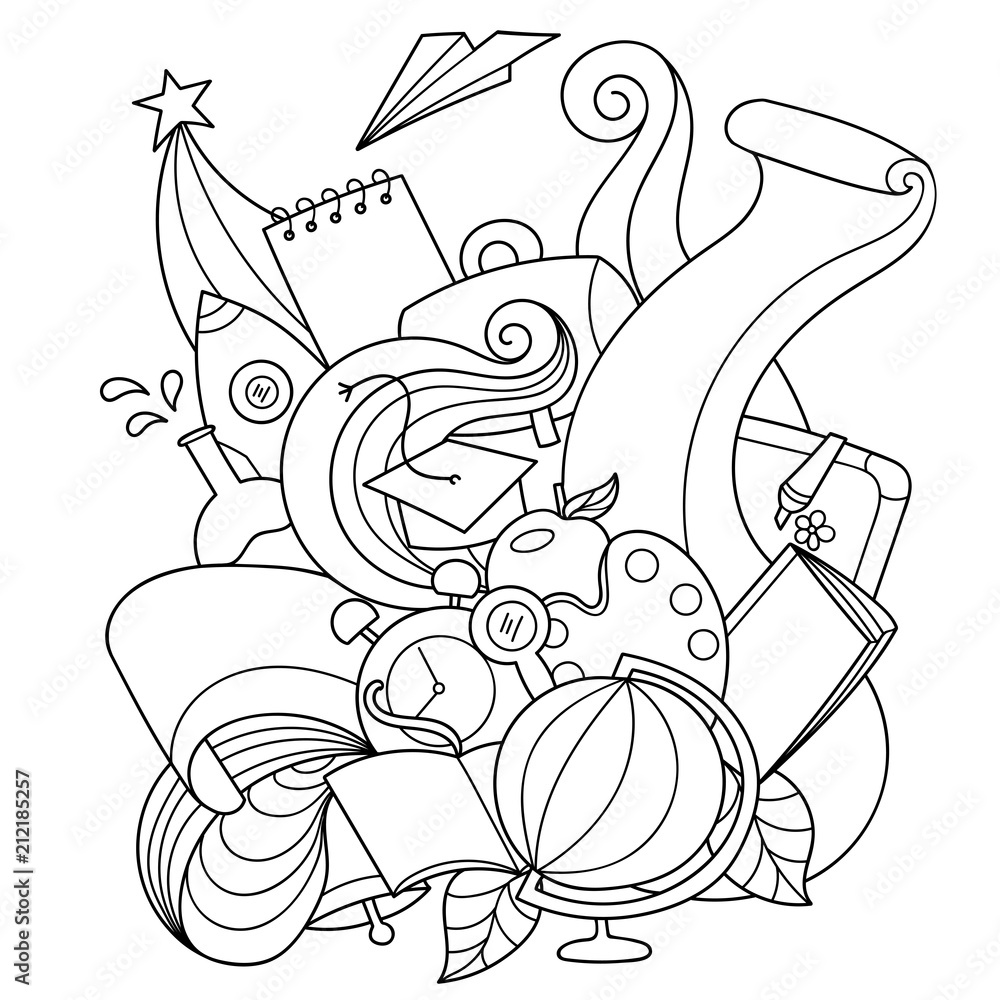 Doodle Back to school vector illustration. School objects with curves ... Doodle Back to school vector illustration. School objects with curves ...