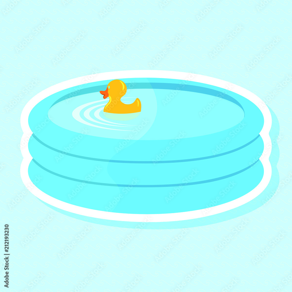 Vector icon of a pool with a duck with wave pattern as background. All ...