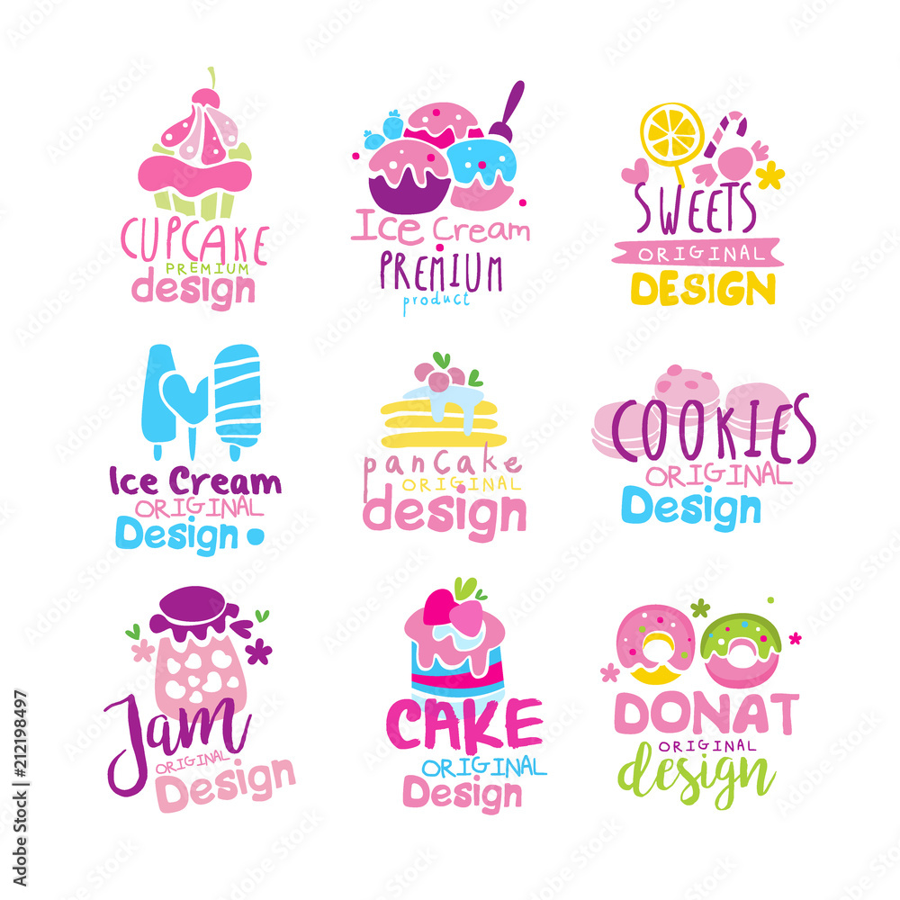 Sweets logo original design set, kids menu badges, premium natural ...