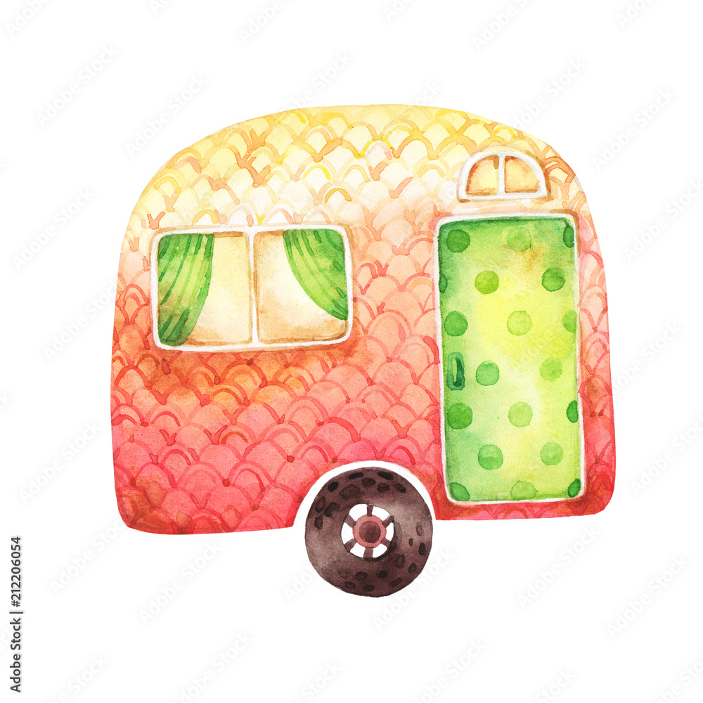 Watercolor cartoon clip art of a cute tiny red and yellow patterned ...