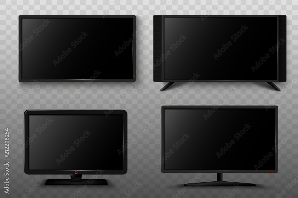 Modern smart TV set 3d vector illustration. Isolated realistic icons on ...