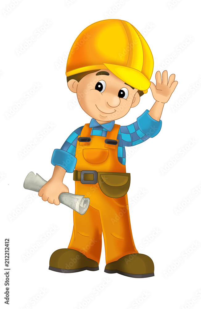 cartoon construction worker - on white background - illustration for ...