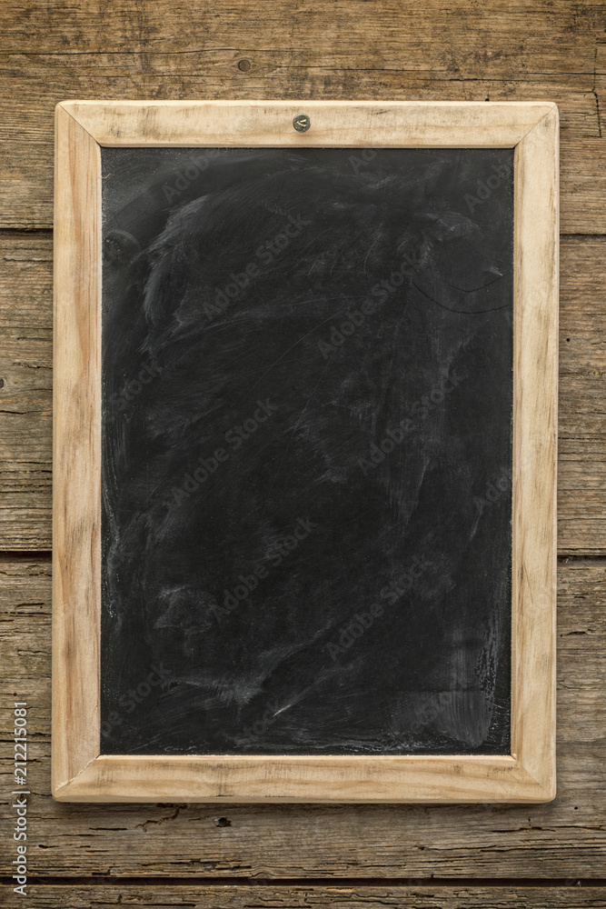 Blank chalkboard on rustic wooden background Stock Photo | Adobe Stock
