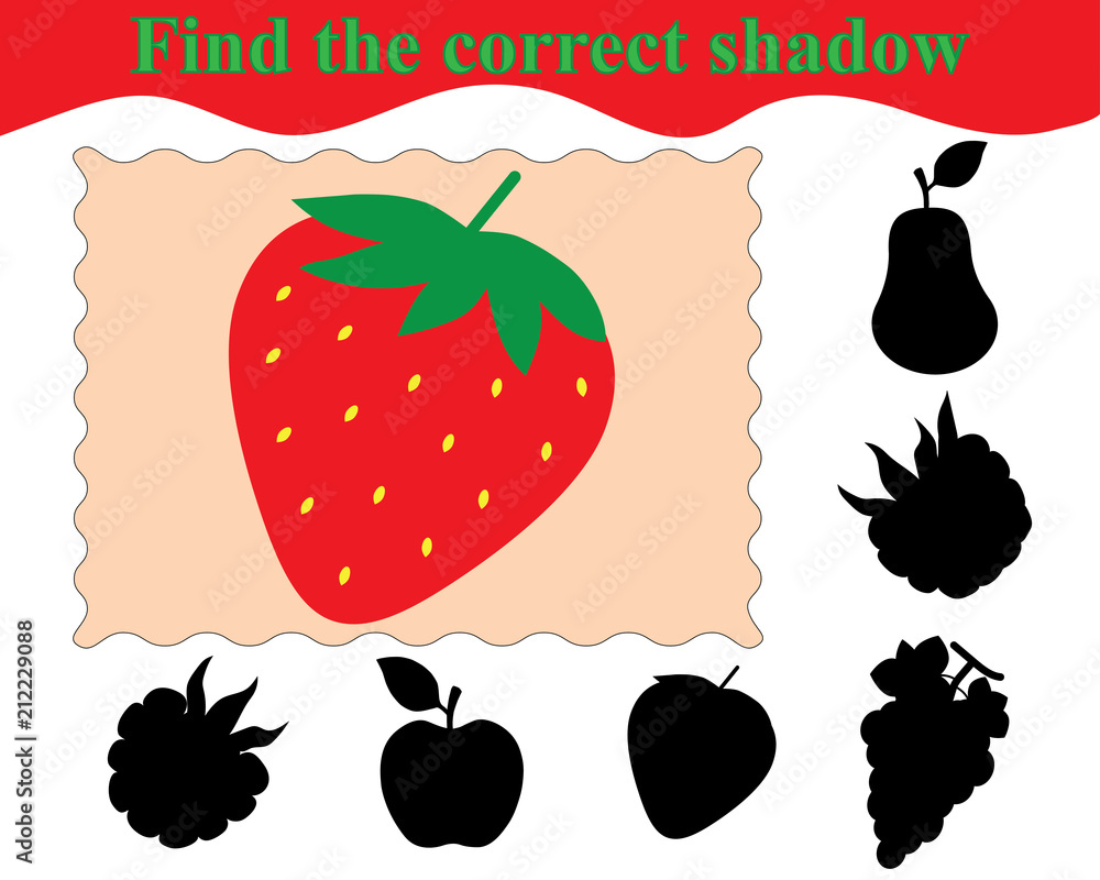 Educational game for children. Find the correct shadow of strawberry ...