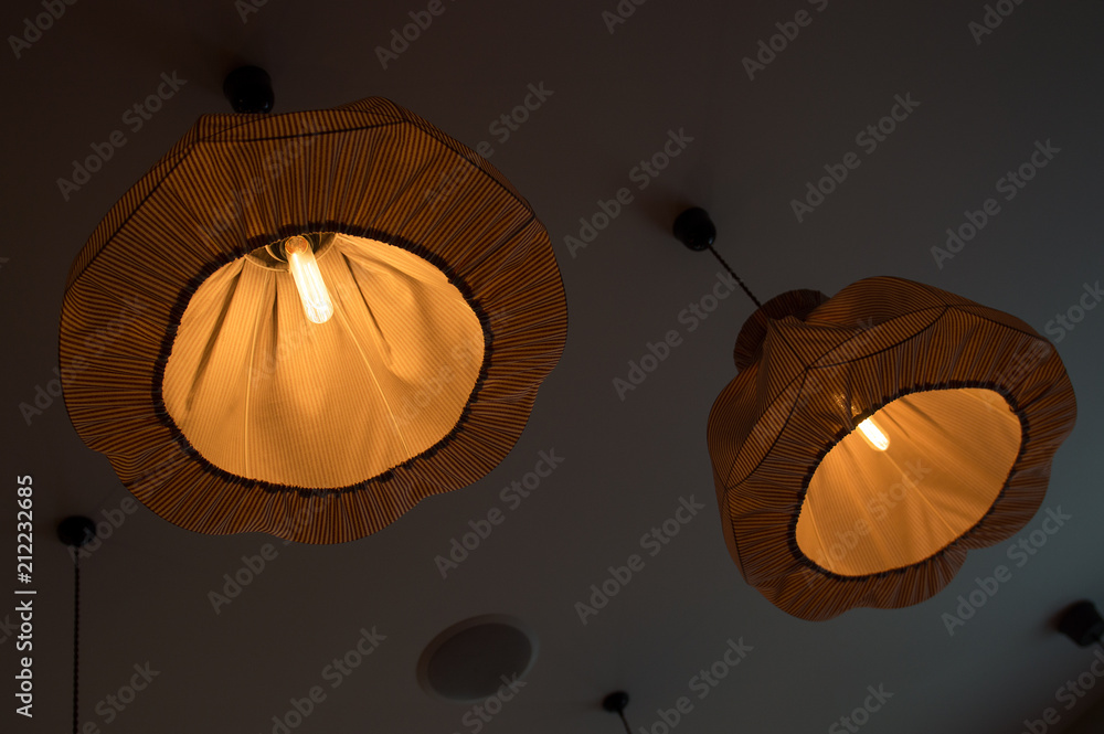 Round shape vintage ceiling lamps with warm light and textile shades ...